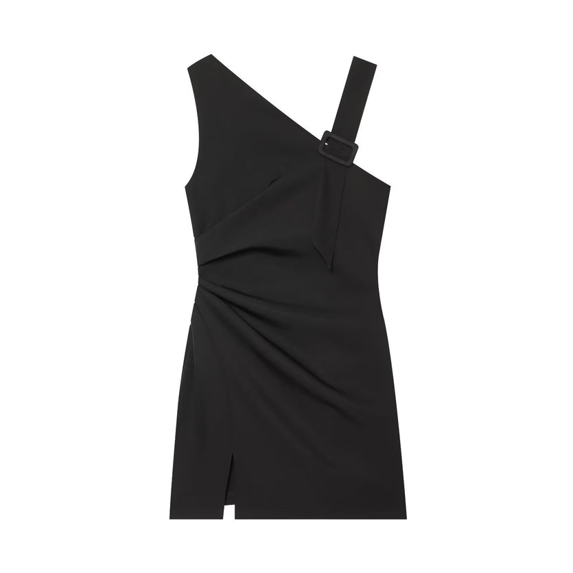 Women's buckle decoration asymmetrical mini dress – Yilianfashion
