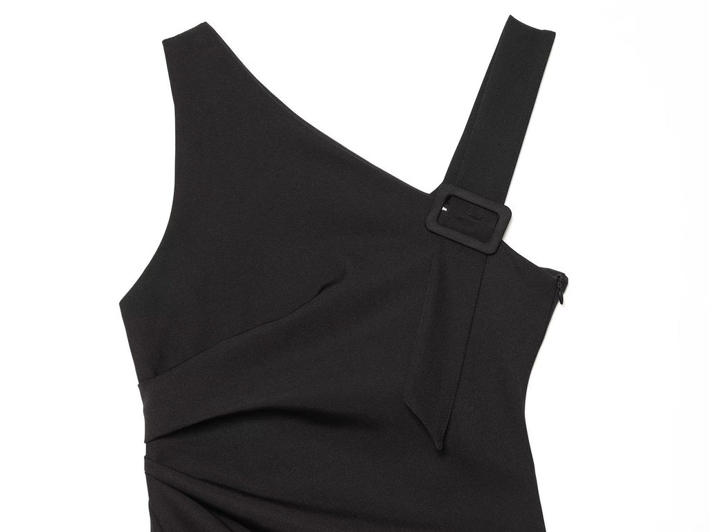 Women's buckle decoration asymmetrical mini dress – Yilianfashion